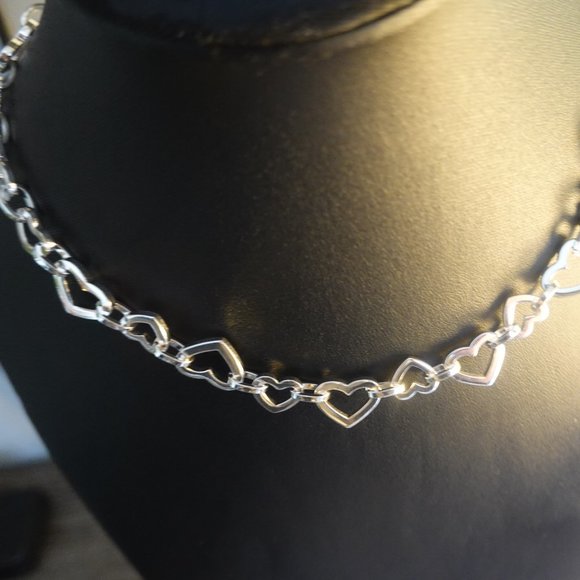 Jewelry | New Silver Plated Chunky Heart Chain Link Necklace | Poshmark